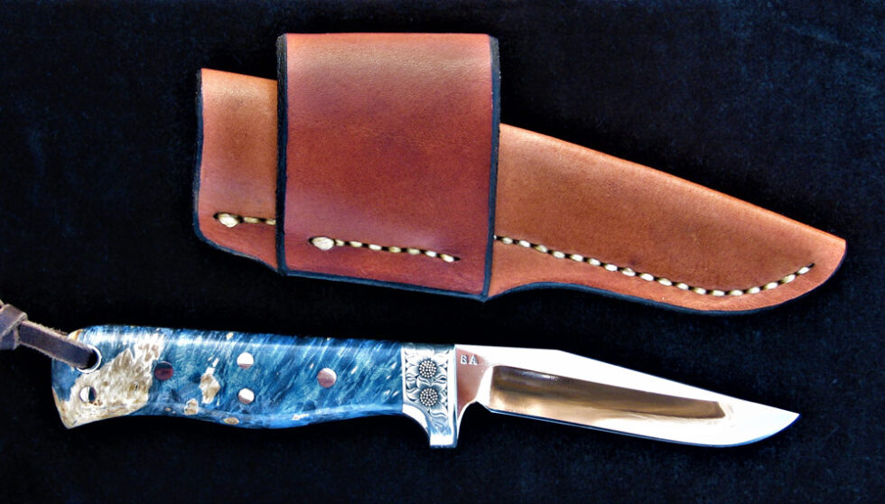 08. Blue Maple Burl Handle 7-inch Knife by Brian Asher – SOLD | Museum ...